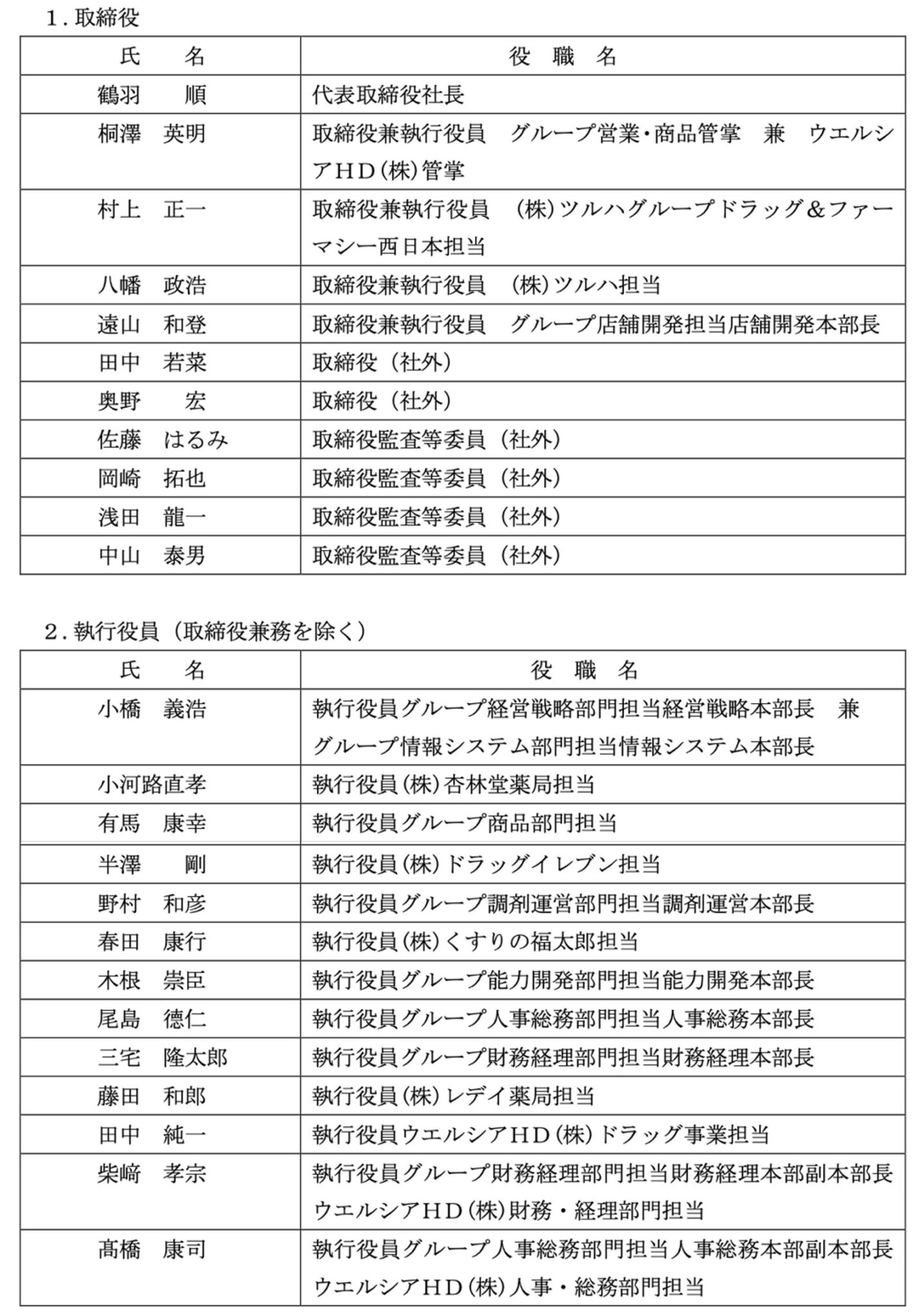 ツルハHD、ウエルシアHDとの経営統合後の経営体制を発表 - Hoitto! ヘルスケアビジネス（ほいっとヘルスケアビジネス、運営：ヘルスケアワークスデザイン）